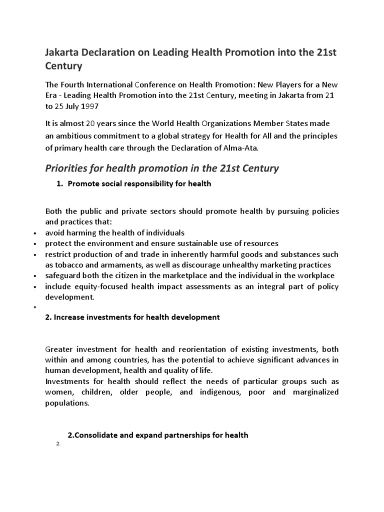 Jakarta Declaration | Health Promotion | Community
