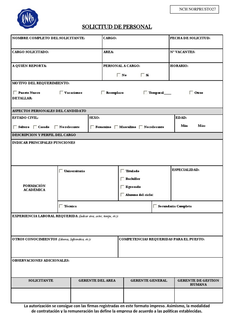 Formato Solicitud de Personal | PDF