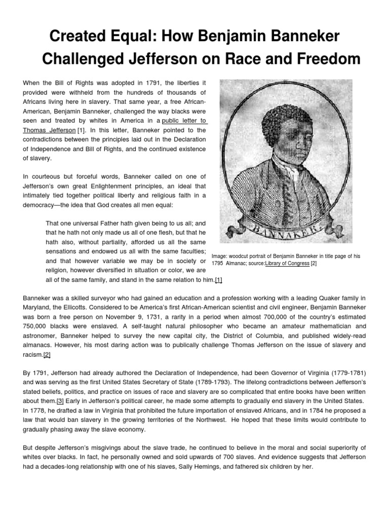 Created Equal Banneker and Jefferson | PDF | Thomas Jefferson ...