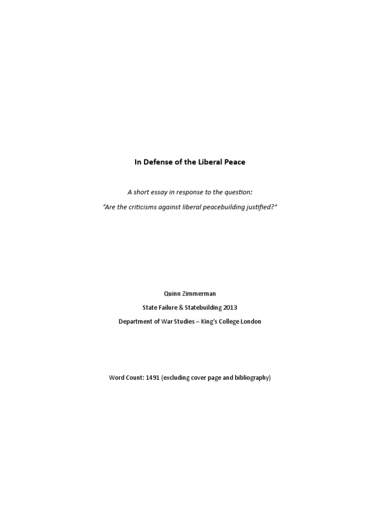 In Defense of The Liberal Peace | PDF | Peacebuilding | Liberalism
