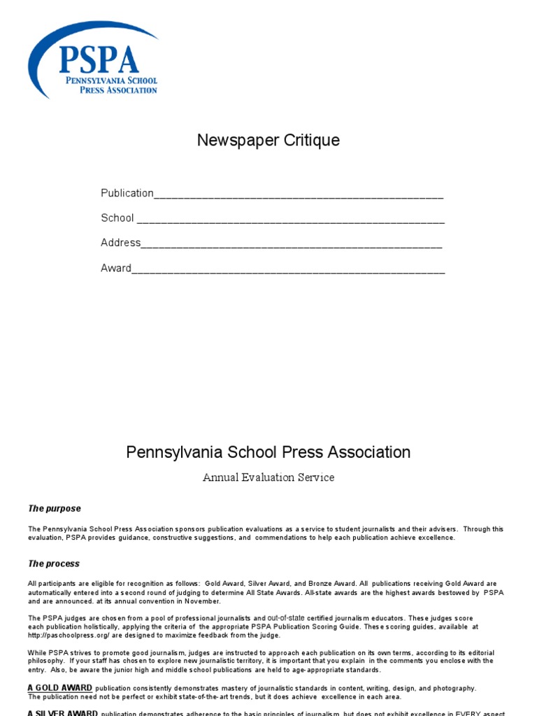 Newspaper Critique Rubric | Download Free PDF | Journalism | Rubric ...