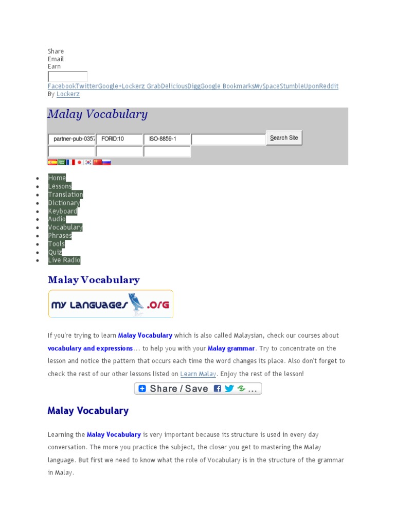 Malay Vocabularies | PDF | Indonesian Language | Verb