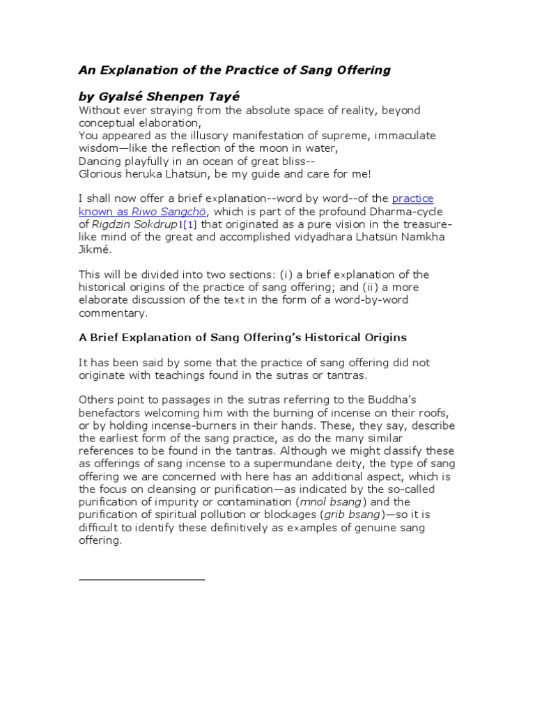 An Explanation of The Practice of Sang Offering | PDF | Dzogchen ...