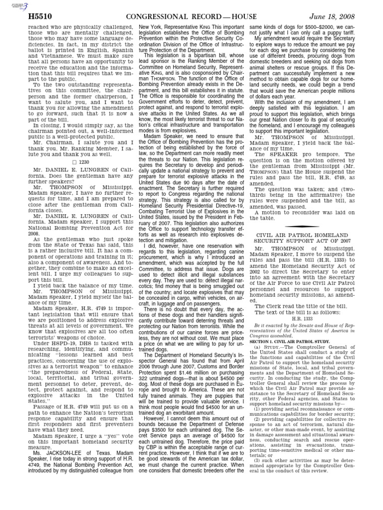 Homeland Security Bill - 18 Jun 2008 | PDF | United States Department ...