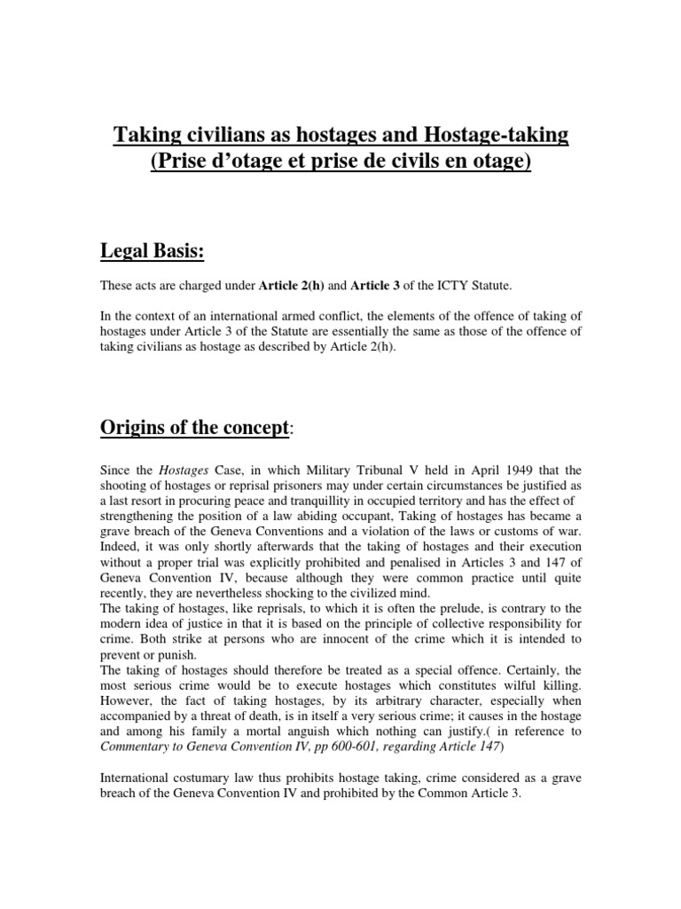 Taking Civilians As Hostages and Hostage-Taking (Prise D'otage Et Prise ...