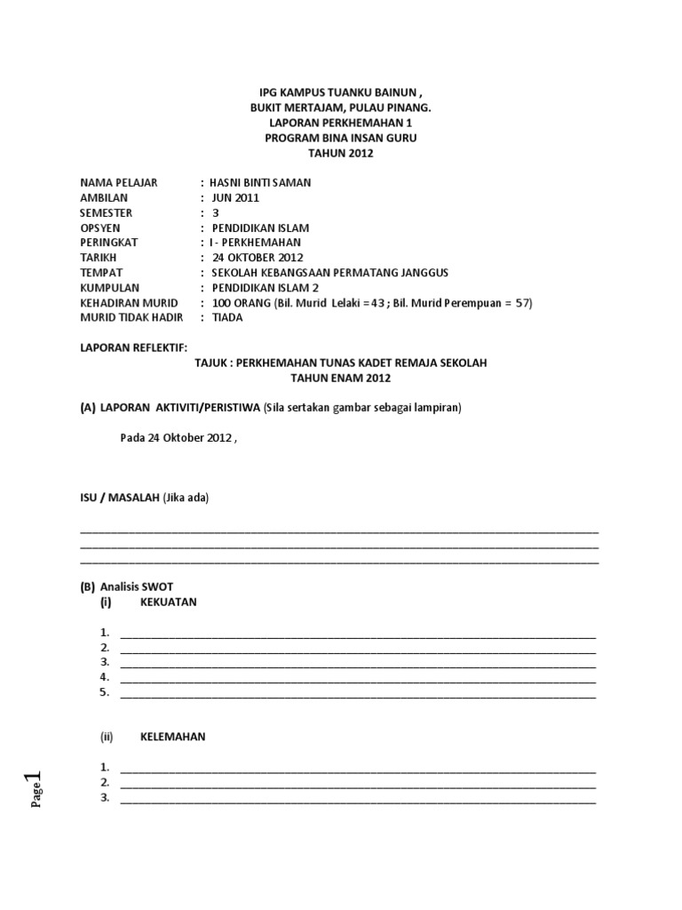 Contoh Format Penulisan Portfolio Perkhemahan I | PDF