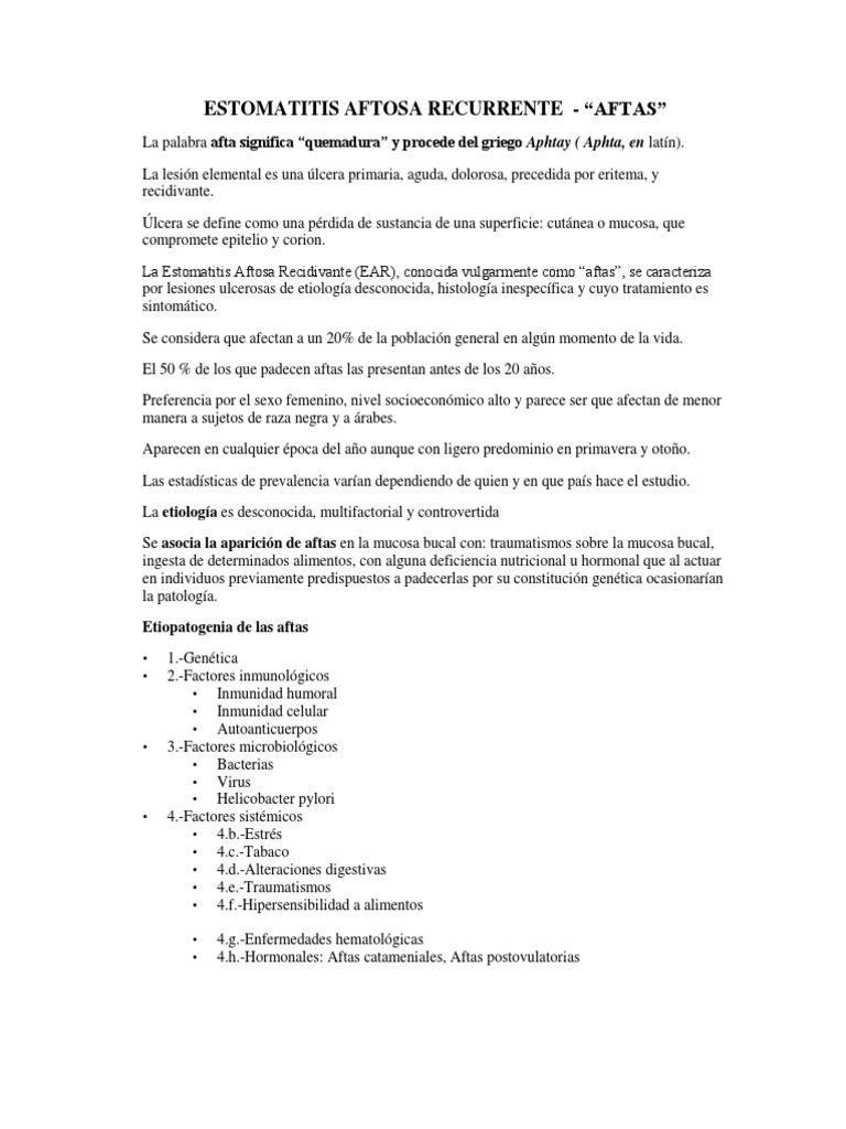 Estomatitis Aftosa Recurrente | Descargar gratis PDF | Epidemiología ...