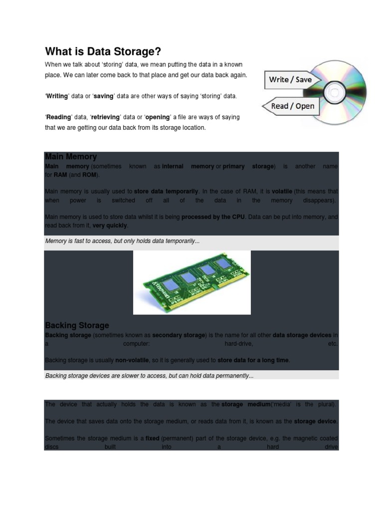 What Is Data Storage For Cambridge IGCSE ICT | PDF | Computer Data Storage | Compact Disc