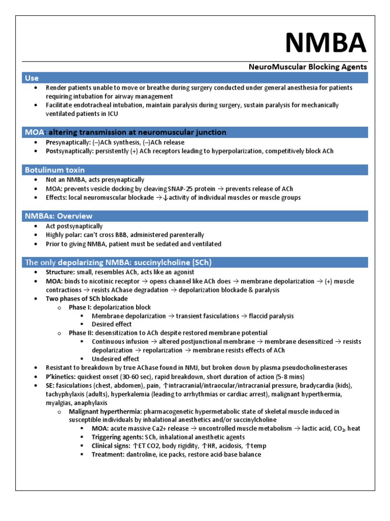 Overview of Neuromuscular Blocking Agents | PDF | Neuromuscular ...