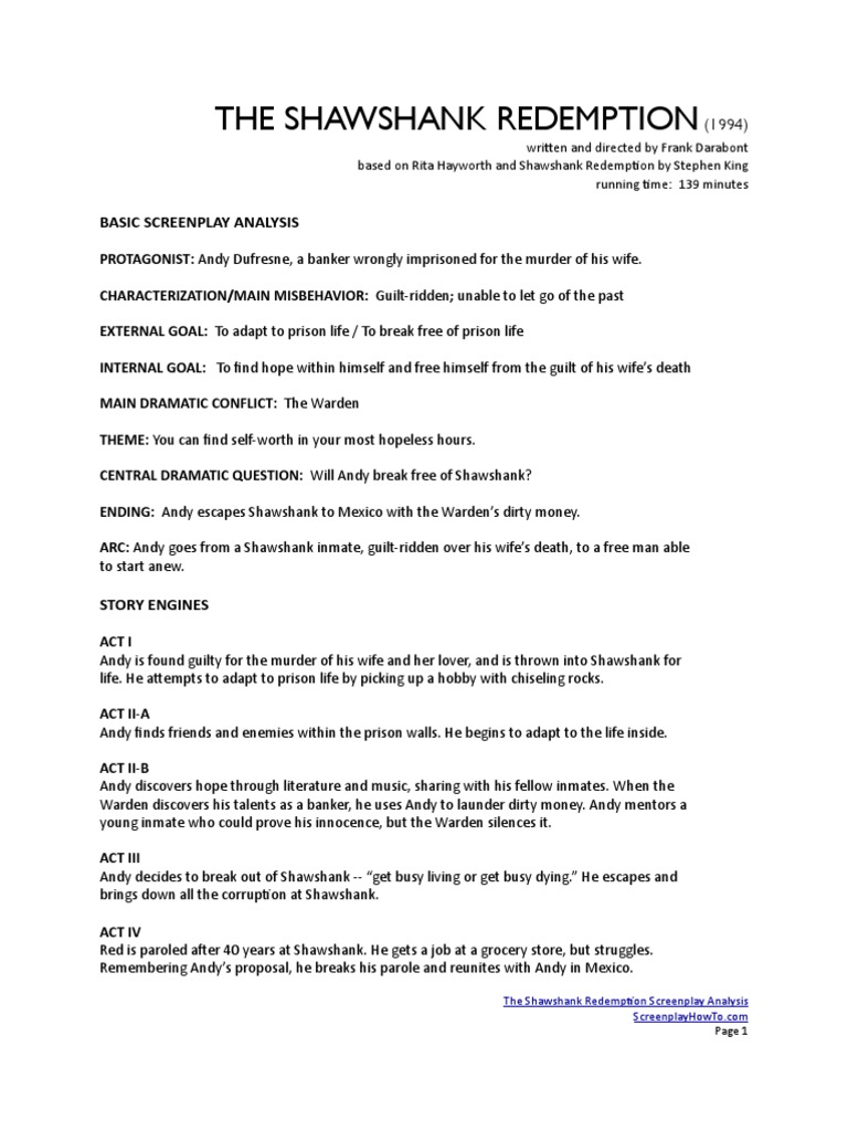 The Shawshank Redemption Screenplay Analysis | PDF | Prison | Leisure