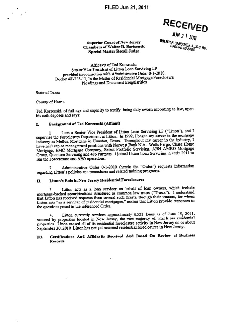 Affidavit of Ted Korzenski, Senior Vice President of Litton Loan ...