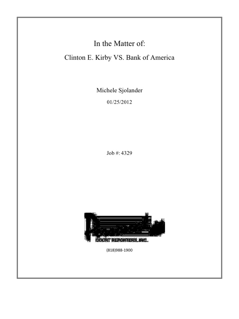 Deposition of Michele Sjolander in Kirby v. Bank of America | PDF ...