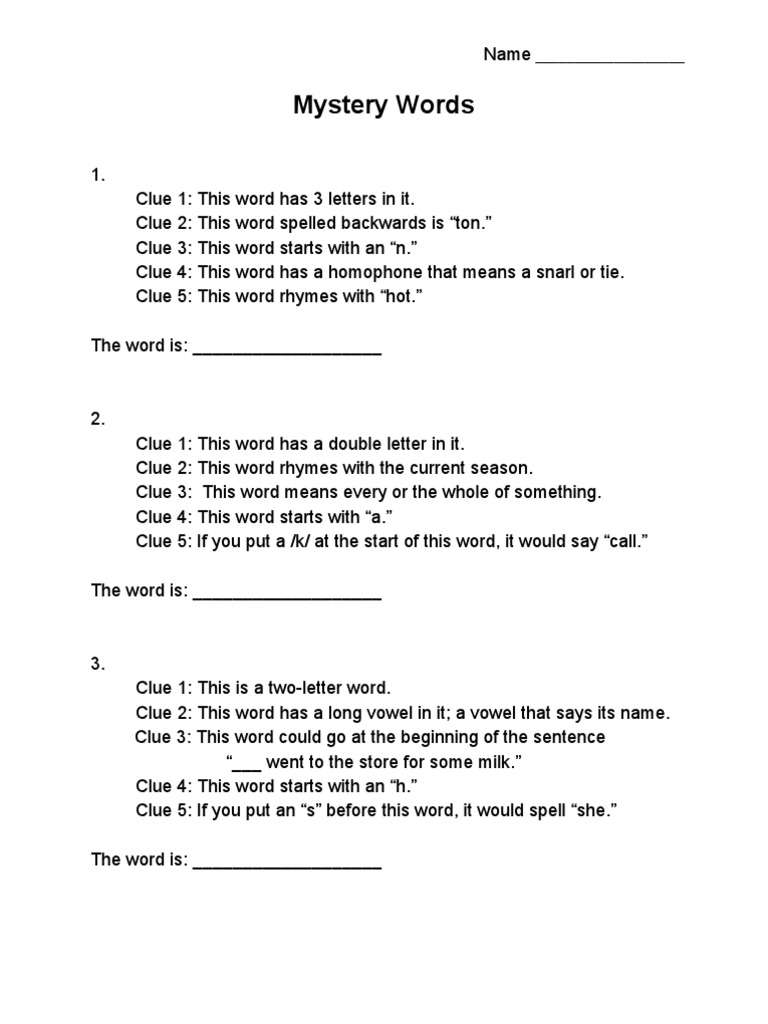 Mystery Words Clues | PDF
