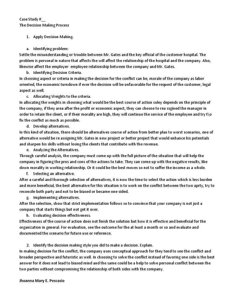 Case Study - Decison Making | PDF | Decision Making | Evaluation