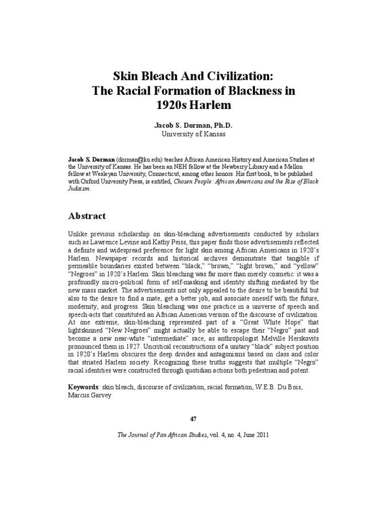 Racial Formation and Skin Bleaching in Harlem | PDF | W. E. B. Du Bois ...