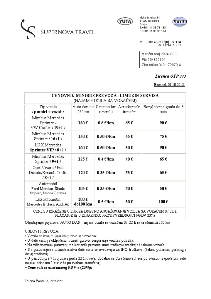 Minibus Kombi Cenovnik Iznajmljivanje Novo PDF | PDF
