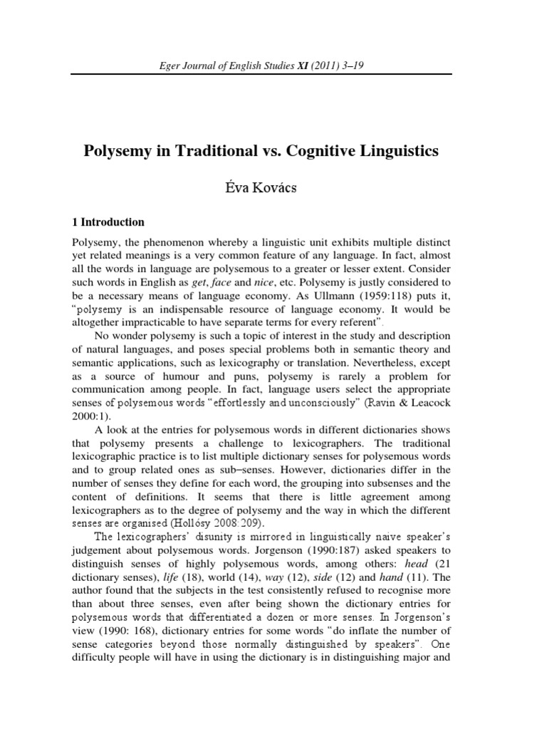 Polysemy in Traditional vs. Cognitive Linguistics | PDF | Linguistics ...