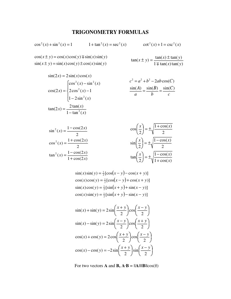 Maths Formula Trignometry | PDF | Teaching Methods & Materials ...