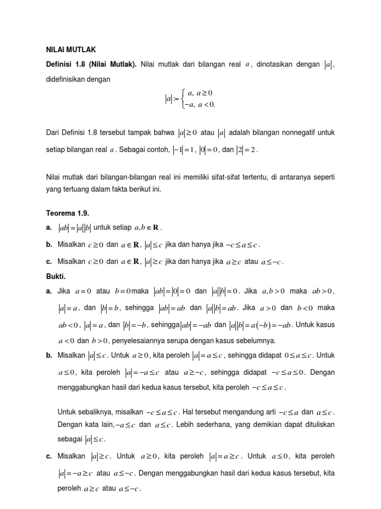 Konsep dan Sifat Nilai Mutlak | PDF
