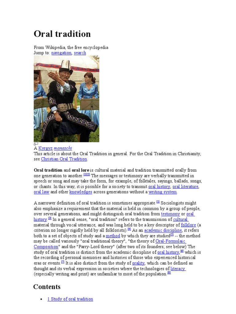 Oral Tradition | Oral Tradition | Oral Literature