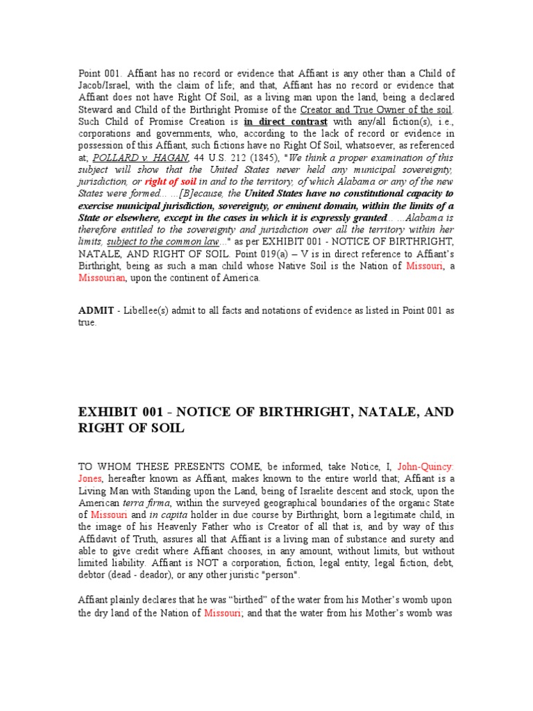 Affidavit of Birthright and Soil Rights | PDF | Affidavit | Legitimacy ...
