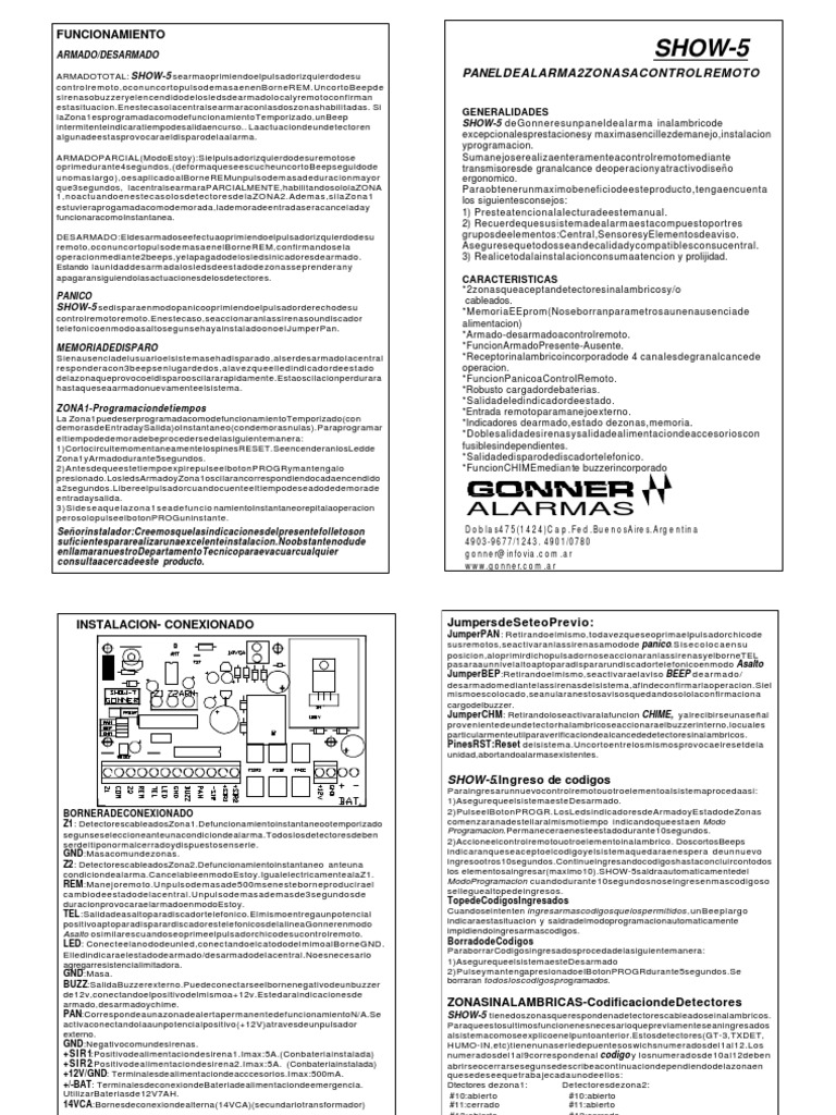 Manual de Instalación Alarma SHOW-5 | PDF