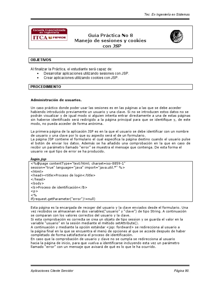 Sesiones JSP | PDF | Cookie HTTP | Páginas del servidor Java