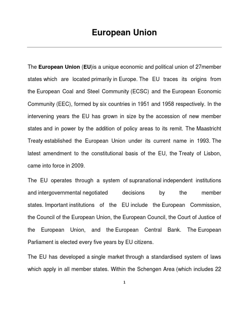 Overview of the European Union Structure | PDF | Member State Of The ...