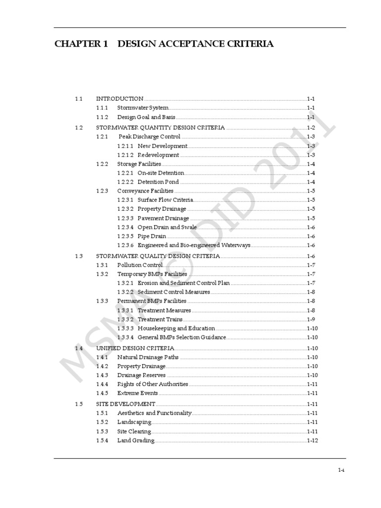 Chapter 1 - Design Acceptance Criteria | PDF | Stormwater | Storm Drain