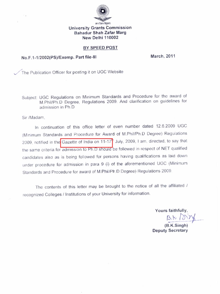 UGC Regulations On Mphil & PHD, 2009 | PDF