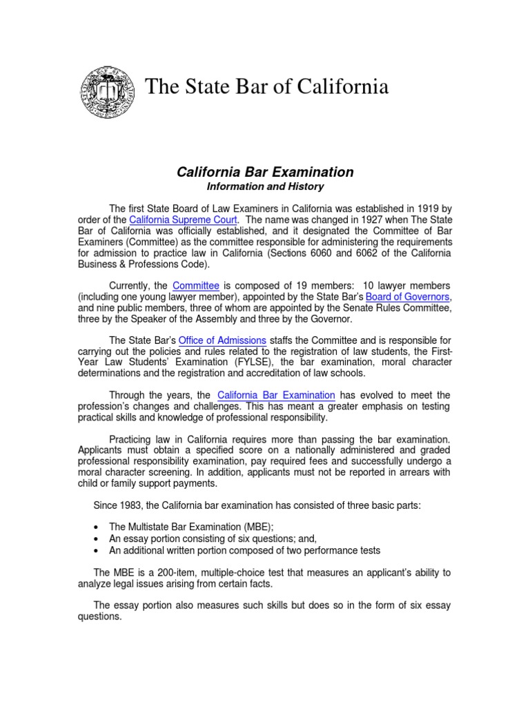 Bar Exam Info History | PDF | State Bar Of California | Test (Assessment)