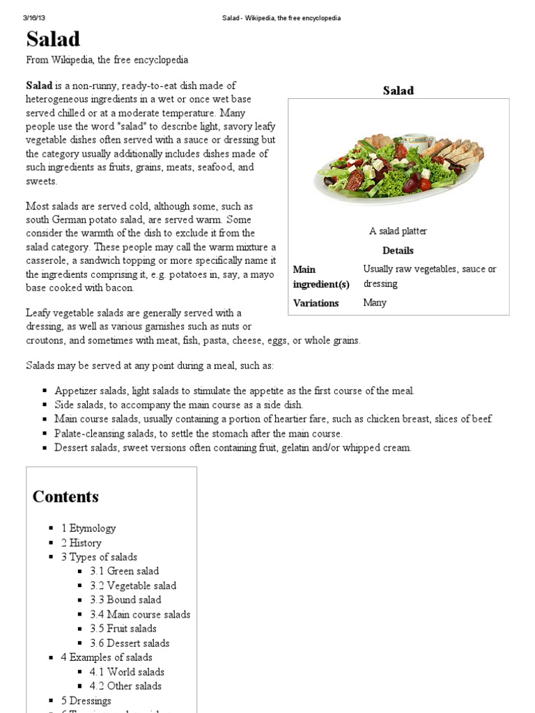 Salad - Wikipedia, The Free Encyclopedia | PDF | Salad | Cuisine