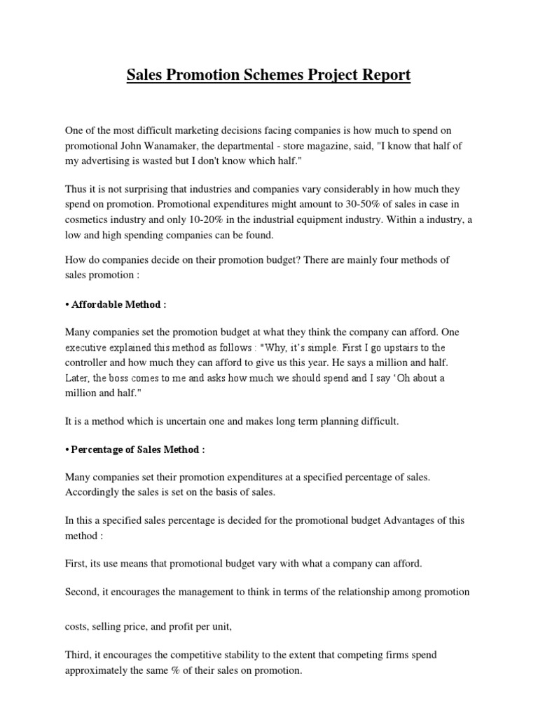 Sales Promotion Schemes Project Report | PDF | Sales | Promotion ...