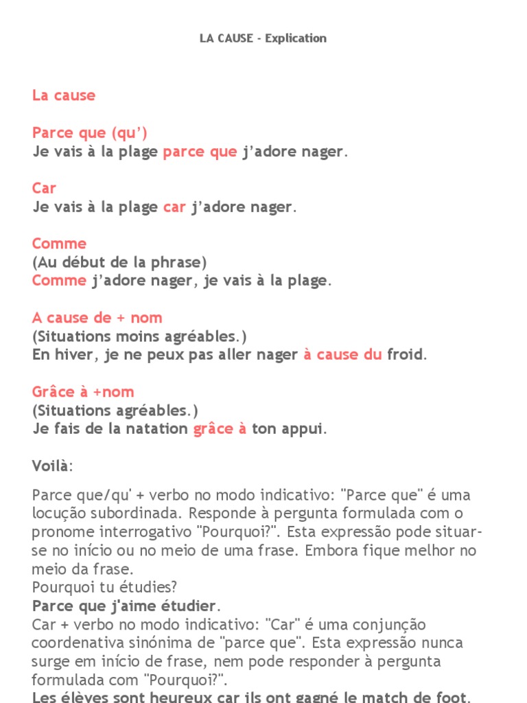 Expressions de la cause en français | PDF | Phrase | Linguistique
