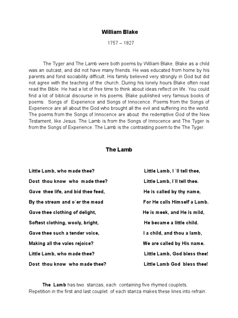 William Blake The Tyger And The Lamb