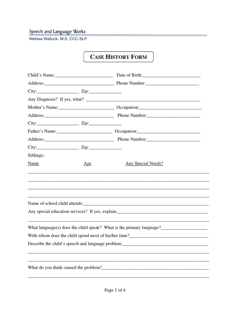 Pediatric Speech Therapy Case History Form | PDF | Measles | Common Cold