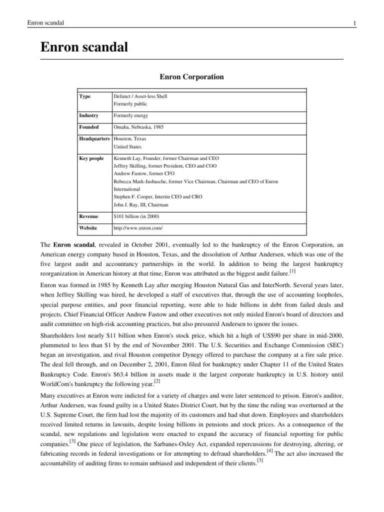 Enron Scandal: A Corporate Collapse | PDF | Enron | Financial Audit