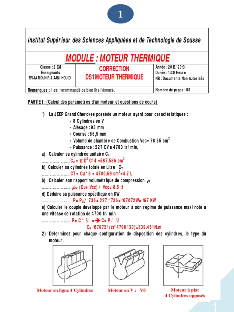 Correction DS1 Moteur Thermique | PDF | Piston | Ingénierie des systèmes