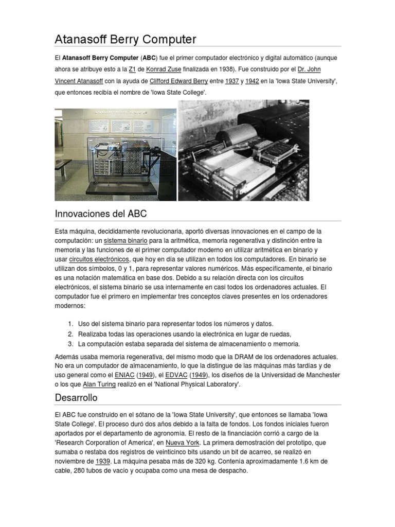 Atanasoff Berry Computer | PDF | Equipo de oficina | Informática