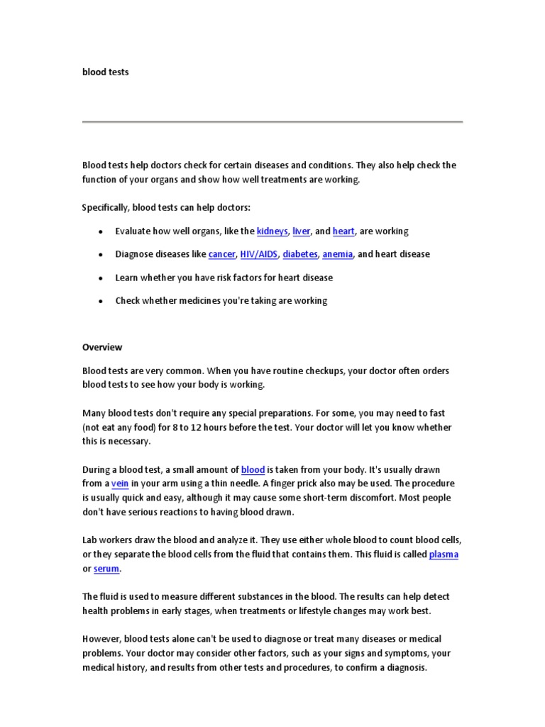 An In-Depth Overview of Common Blood Tests: Their Purpose, Procedures ...