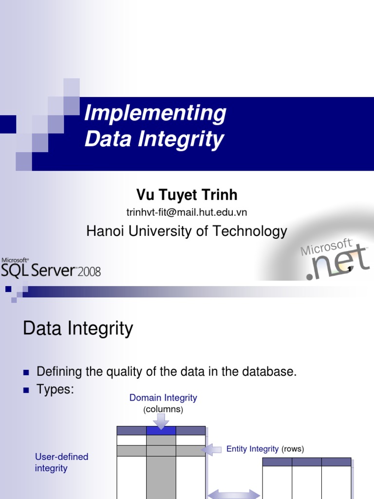 Implementing Data Integrity: Hanoi University of Technology | PDF | Relational Database | Data