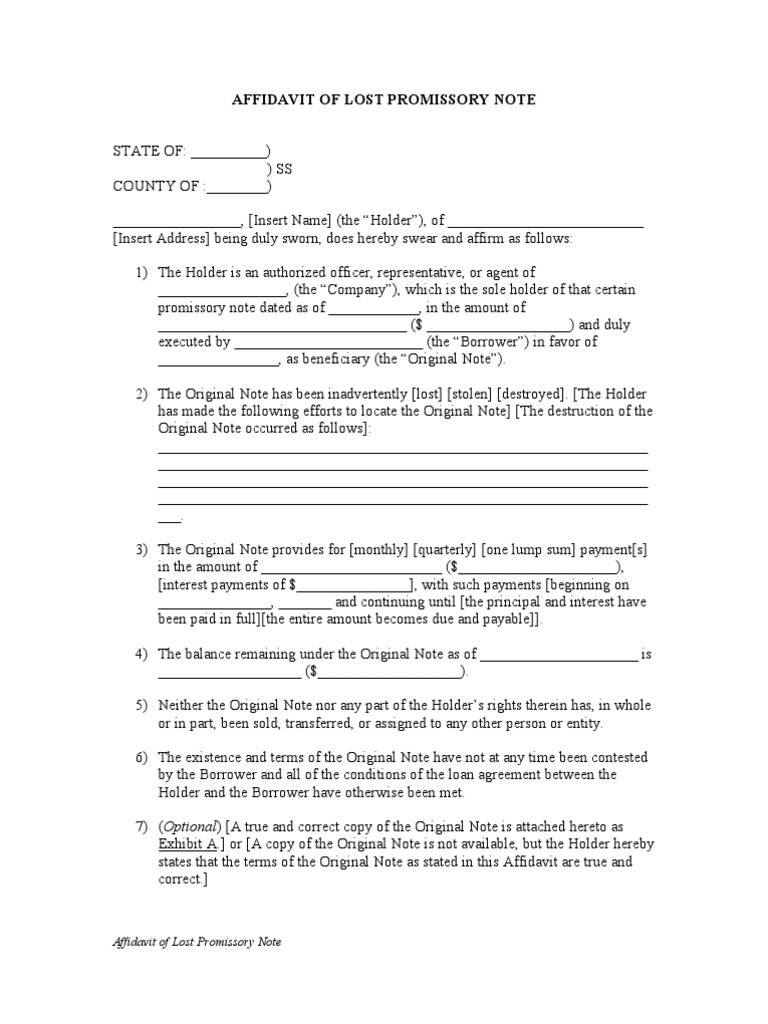Affidavit for Lost Promissory Note | PDF | Affidavit | Promissory Note