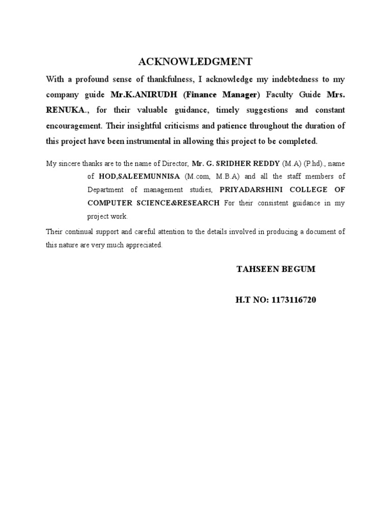 Acknowledgment: RENUKA., For Their Valuable Guidance, Timely ...