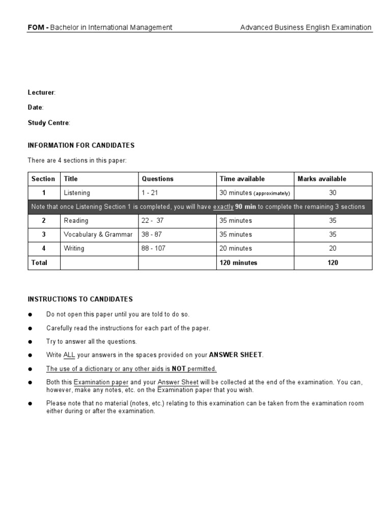 Advanced Business English Exam Guide | PDF | Career & Growth