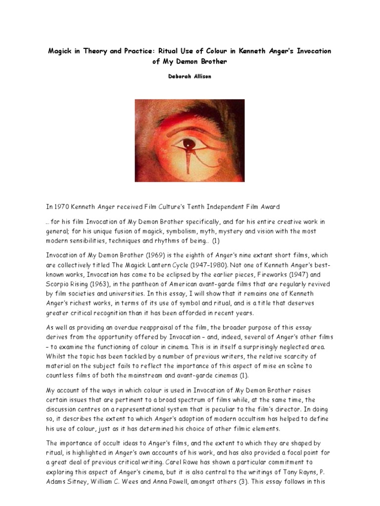 Kenneth Anger's Ritual Use of Colour in 'Invocation of My Demon Brother ...