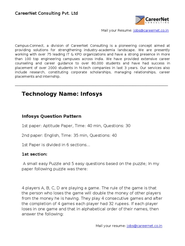 Infosys Paper Pattern1 | Download Free PDF | Science | Technology (General)