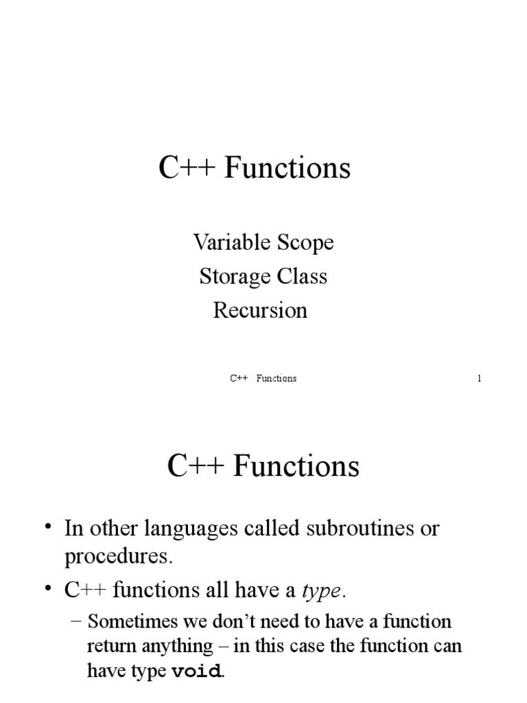 C Functions Variable Scope Storage Class Recursion Pdf