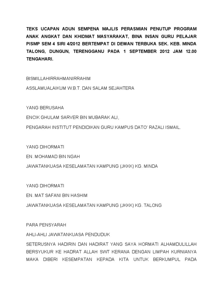 Teks Ucapan Adun Sempena Majlis Perasmian Program Anak Angkat Dan ...