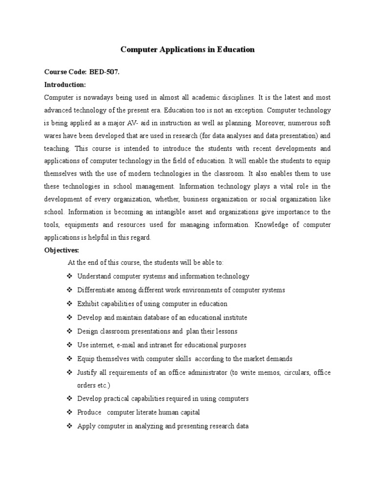 Computer Applications in Education: Course Code: BED-507 | PDF ...