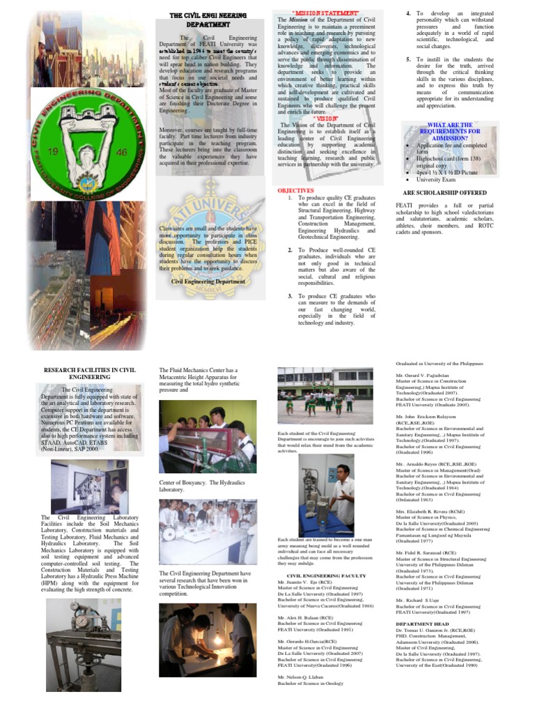 FEATI University, Civil Engineering Department Brochure 2002 | PDF ...